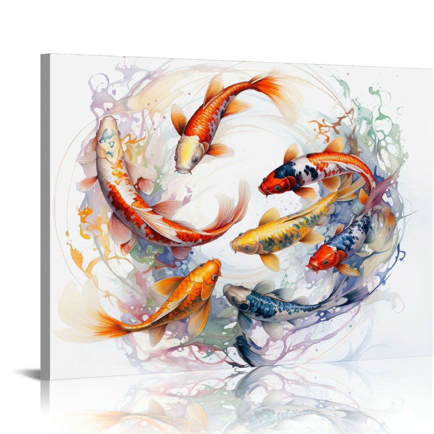 COMIO Annual Ring Wall Art Chinese Style Red Lucky Carp Canvas Painting ...