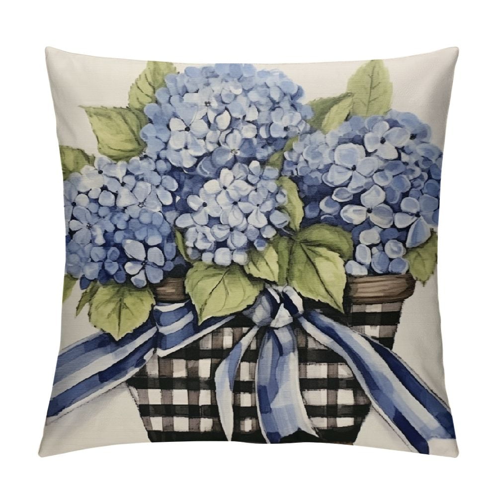 COMIO AnyDesign Seasonal Floral Pillow Covers Blue Hydrangea Stripe ...