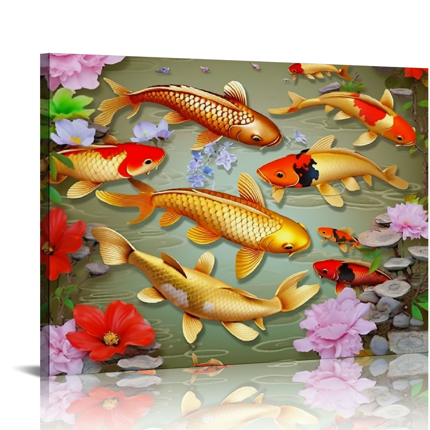 YANMS Art Framed Posters Prints Chinese Style Koi Lucky Carp Animal ...