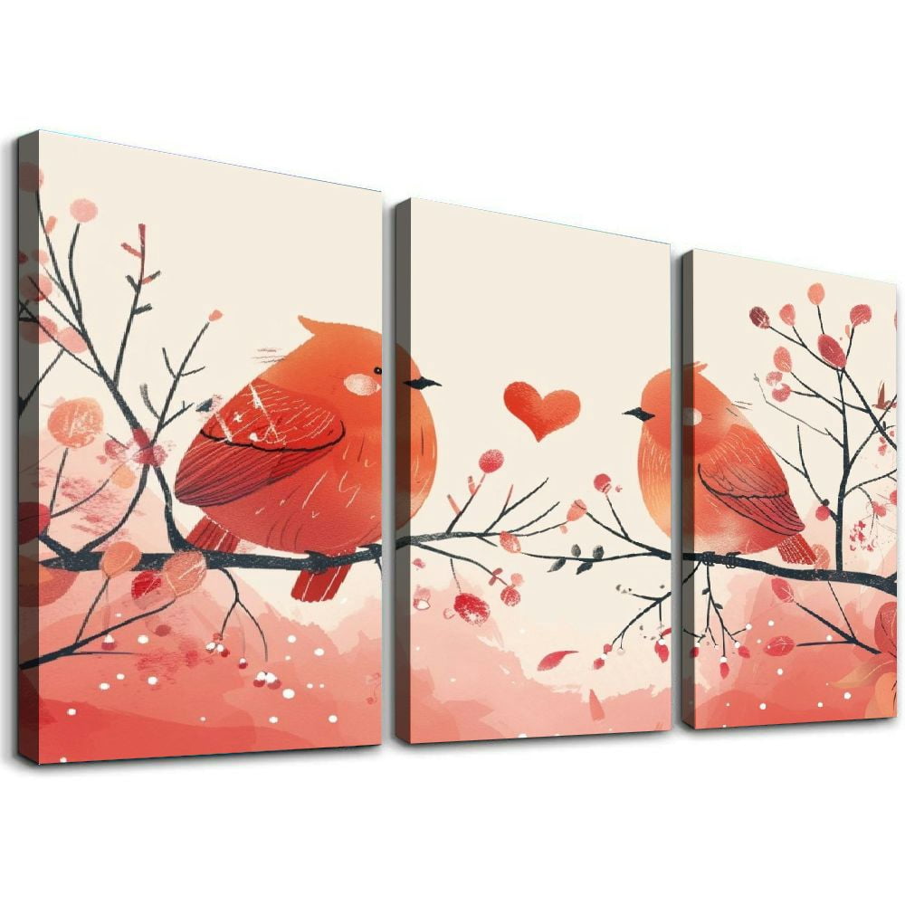 COMIO Art Wall Decor Oil Painting 12x16in x3 Northern Cardinal Mates ...
