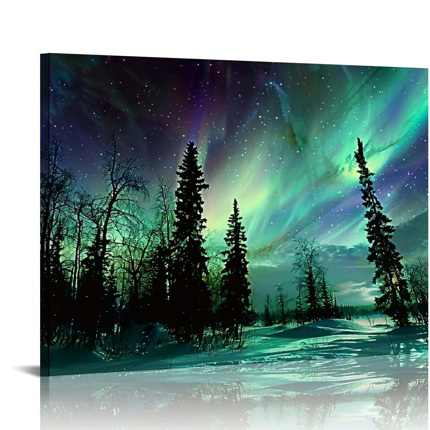 COMIO Aurora Borealis Canvas Wall Art, Green and Purple Aurora Trees ...