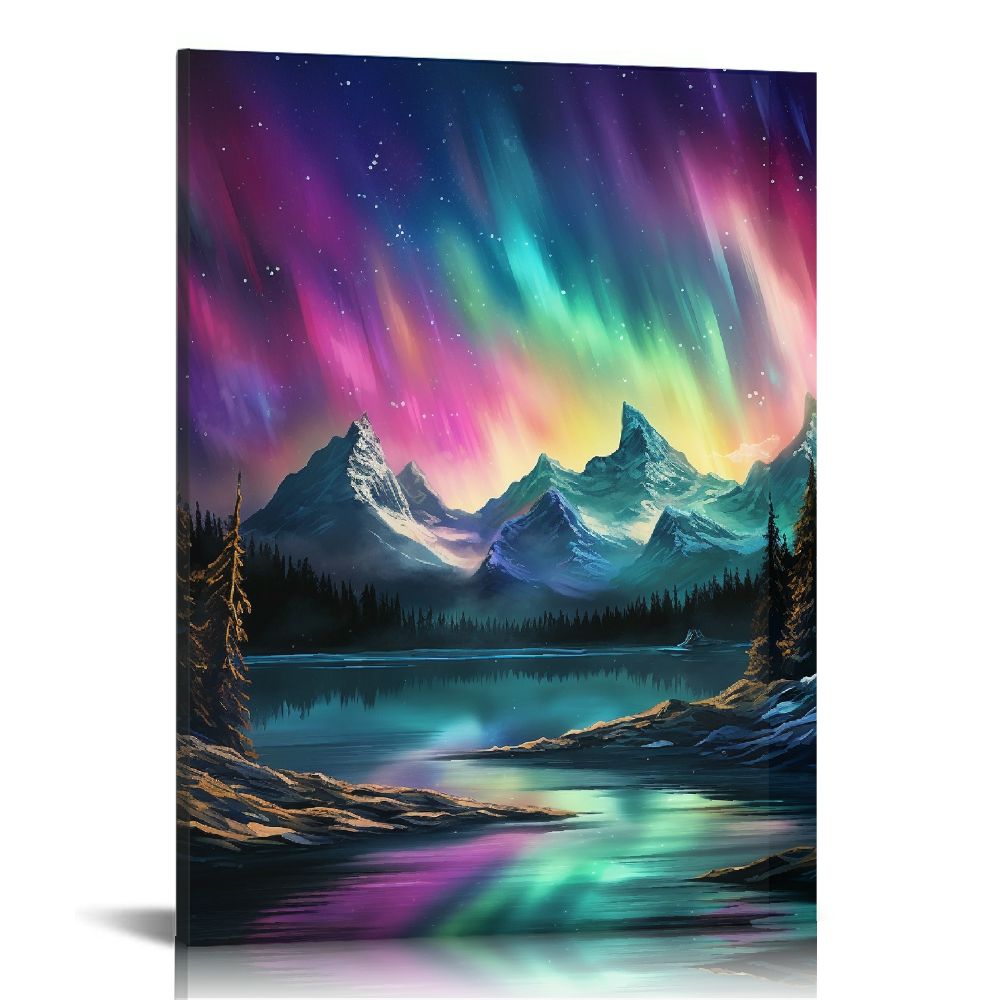 COMIO Aurora Borealis Wall Decor Green Northern Lights Canvas Wall Art ...