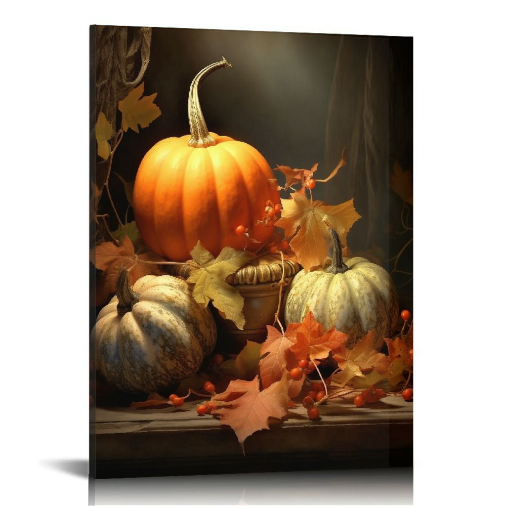 COMIO Autumn Canvas Wall Art Pumpkin Fall Leaf Pictures Thanksgiving ...