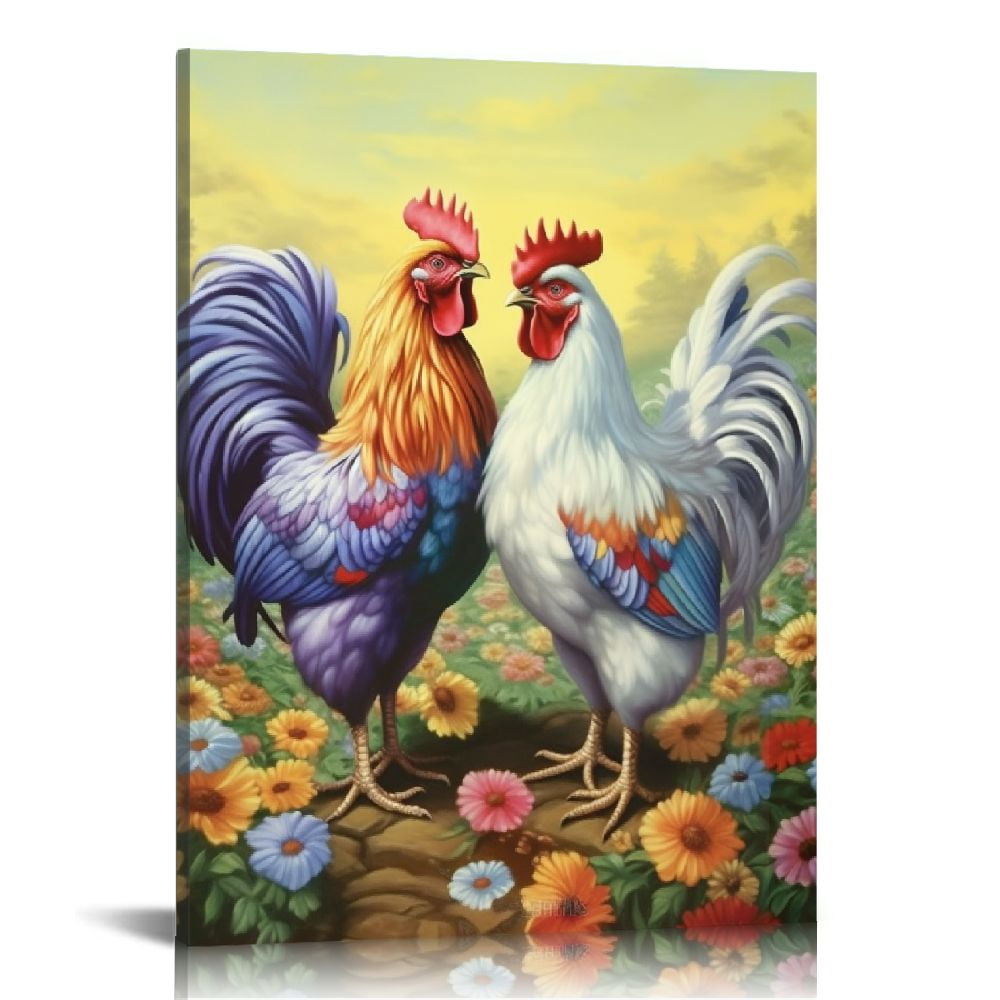 COMIO Autumn Farm Wall Art - Two Chickens In The Field Pictures Wall ...