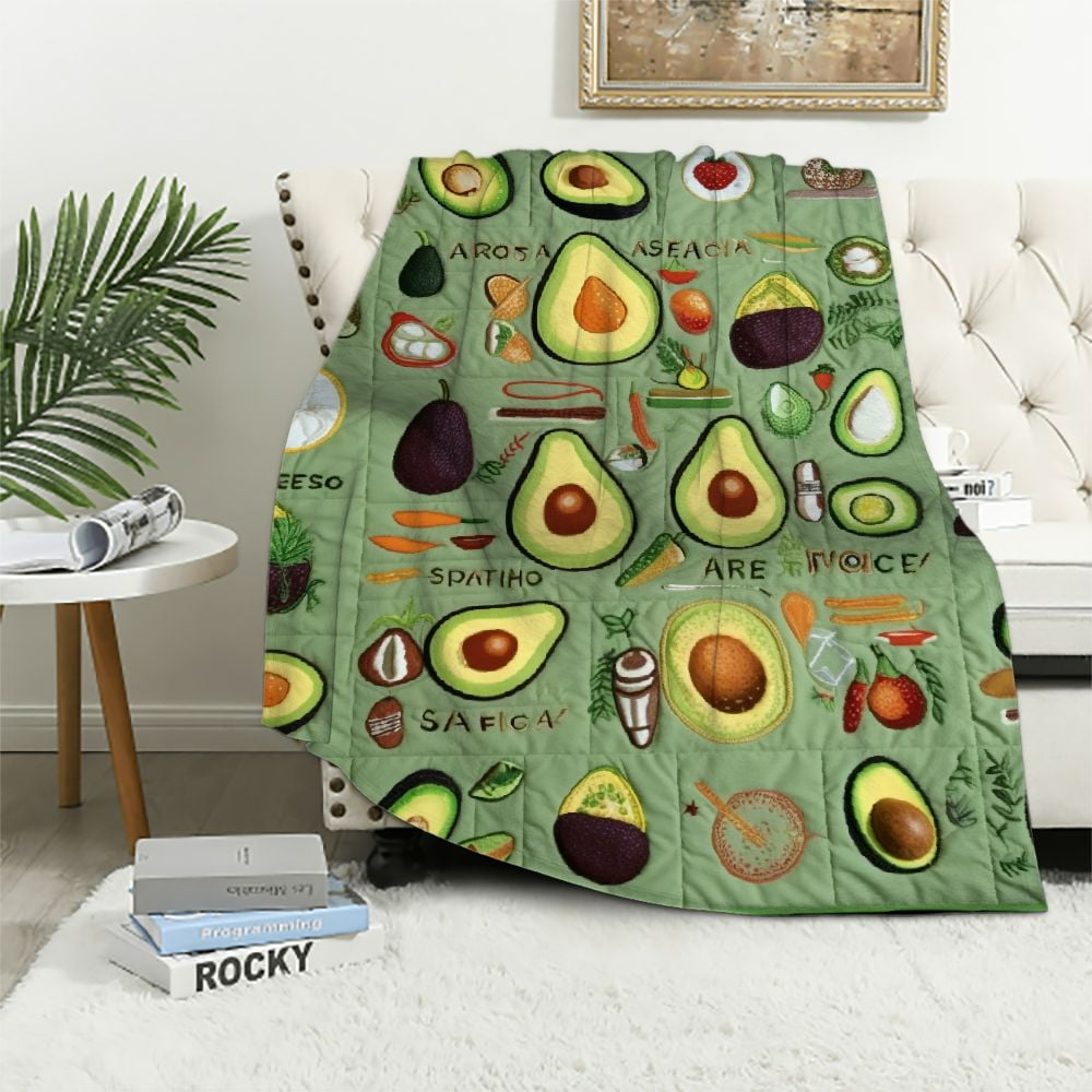 COMIO Avocado Blanket Flannel Throw Blanket Cartoon Fruits Cute for ...