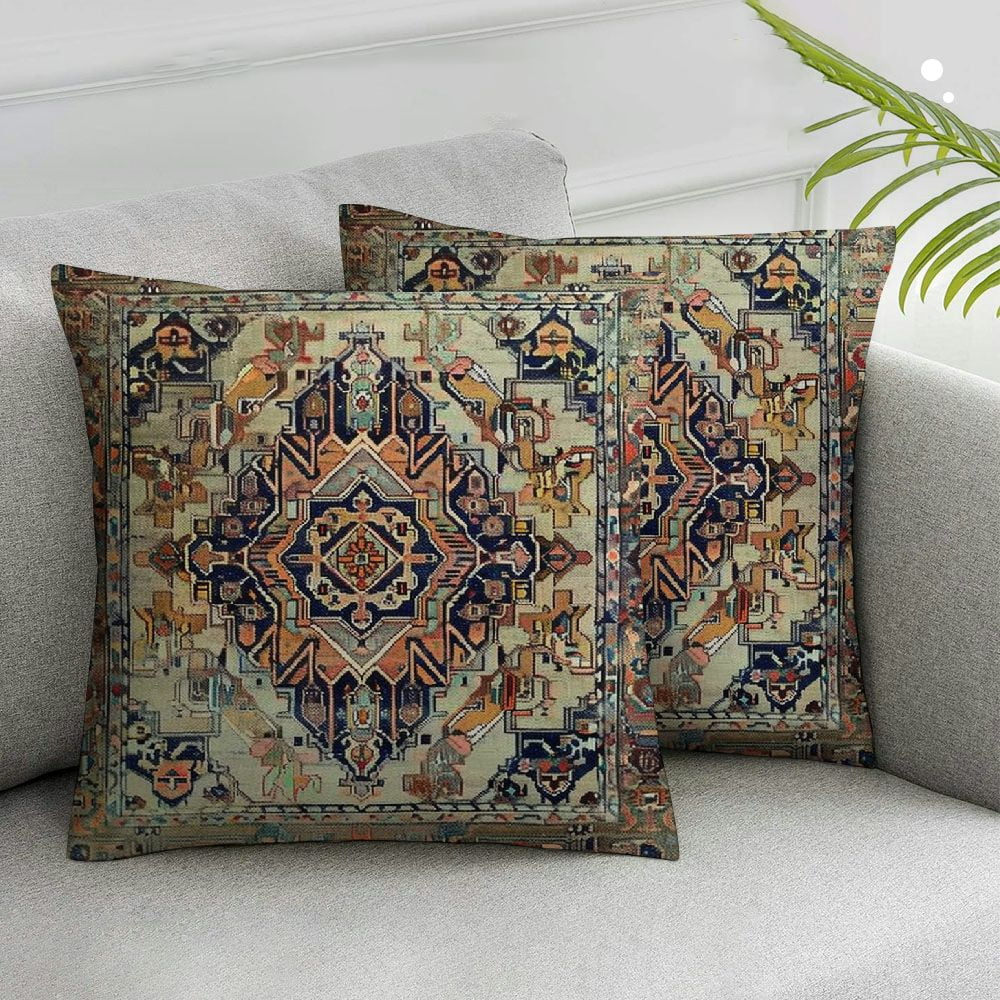 COMIO Aztec Terracotta Boho Throw Pillow Covers Vintage Persian Rust Retro Carpet Decorative ...