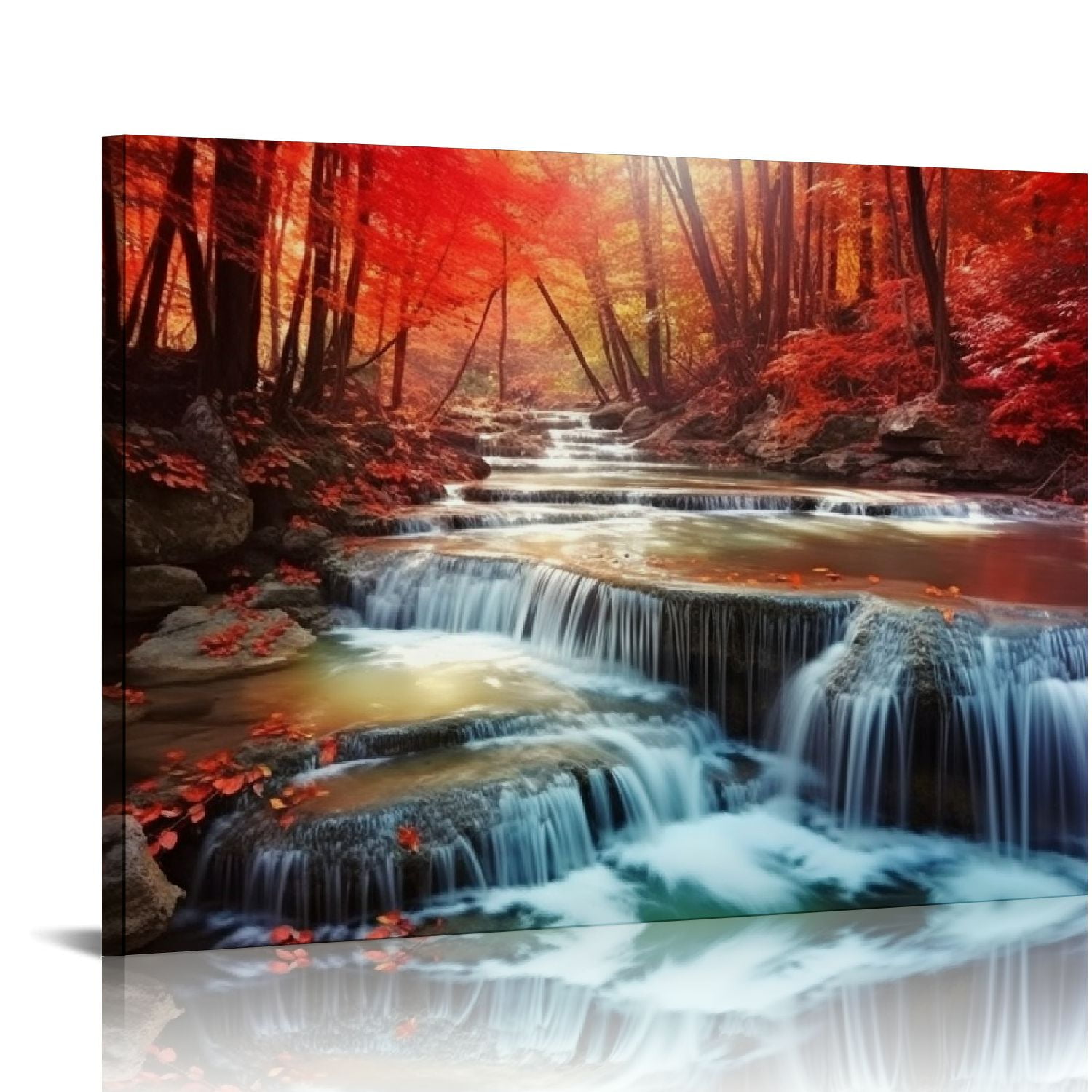 COMIO BK03950 Wall Art Decor Canvas Print Picture Red Forest Waterfalls ...