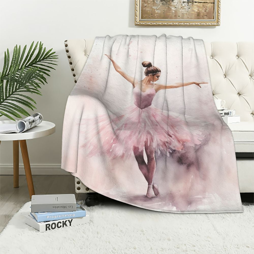 COMIO Ballet Throw Blanket Pink Ballerina Girl Pattern Bed Throws for ...