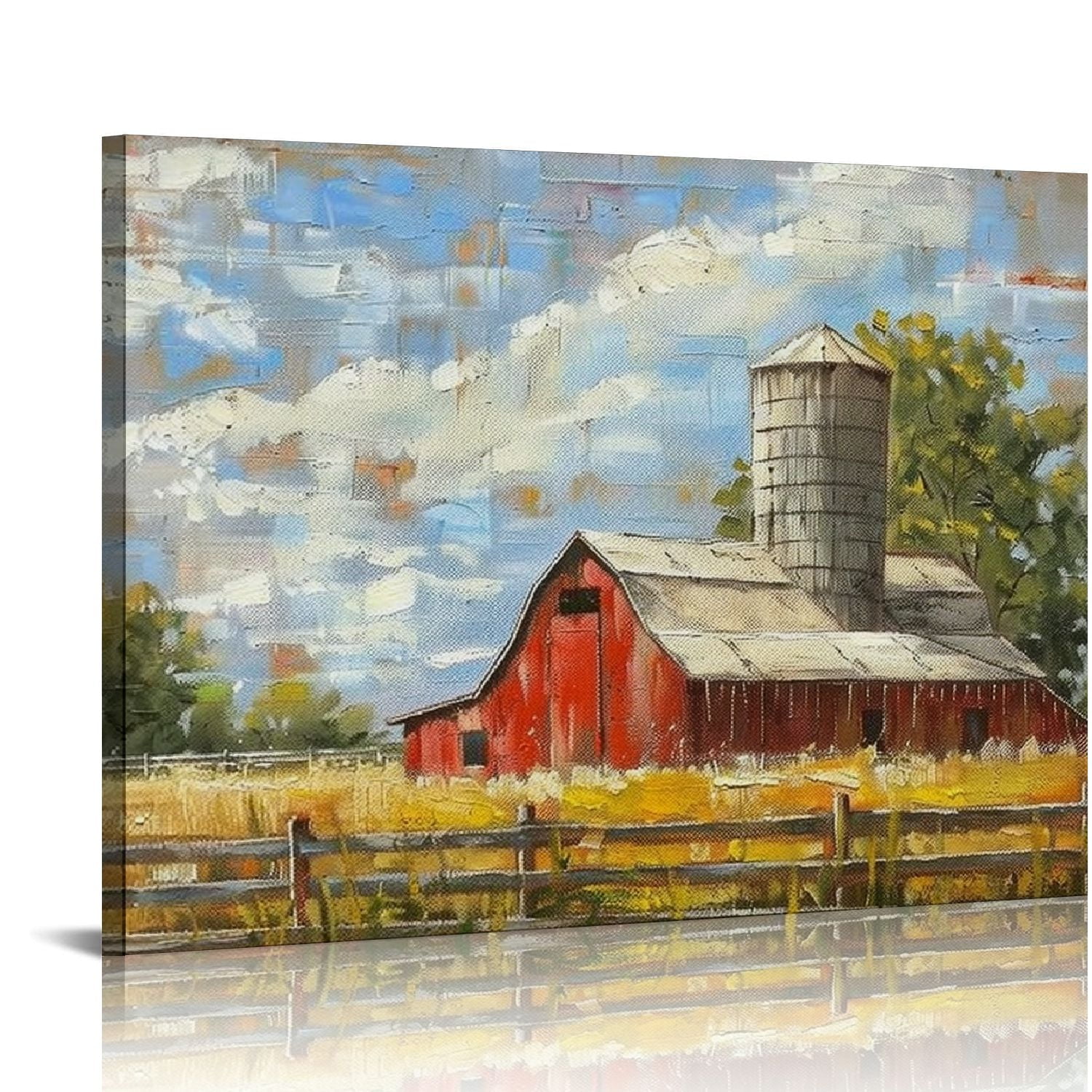 COMIO Barn Framed Wall Art Decor: Old Rustic Red Barn Painting Western ...