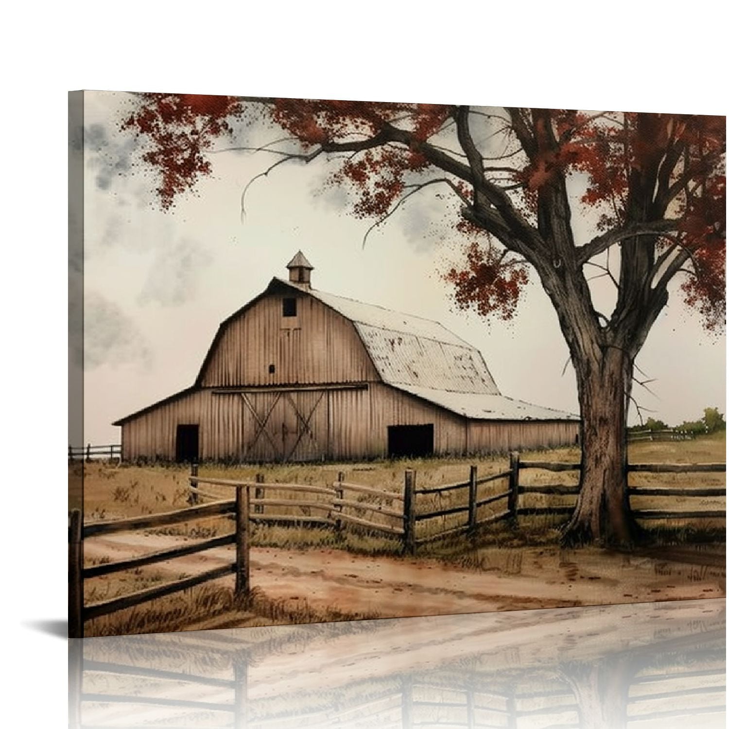 COMIO Barn Pictures Wall Decor Old Farmhouse Canvas Wall Art Rustic Red ...