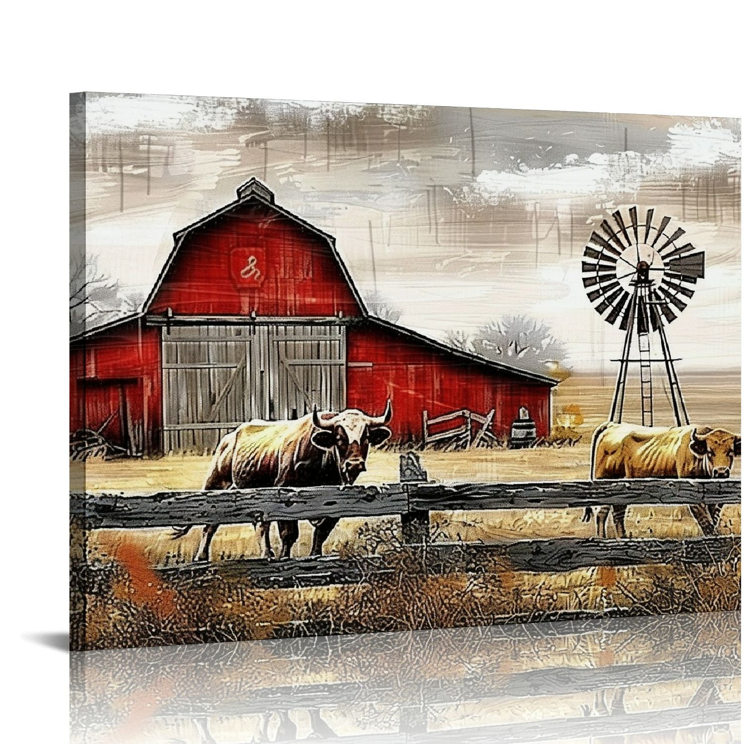 COMIO Barn Prints Farmhouse Old Barn Wall Art Red Barn Windmill ...