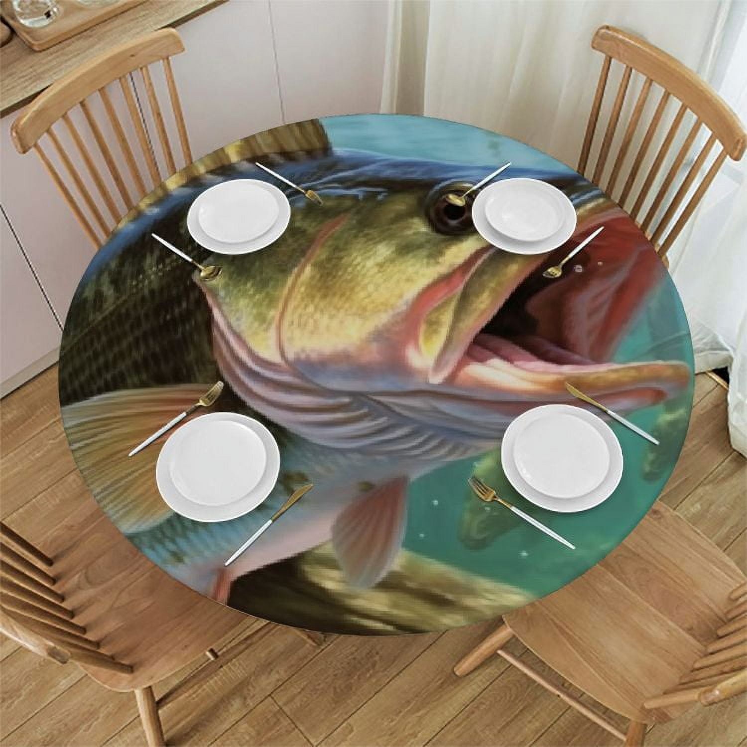 COMIO Bass Fish Round Tablecloth Waterproof Table Clothes Cover Mat for ...