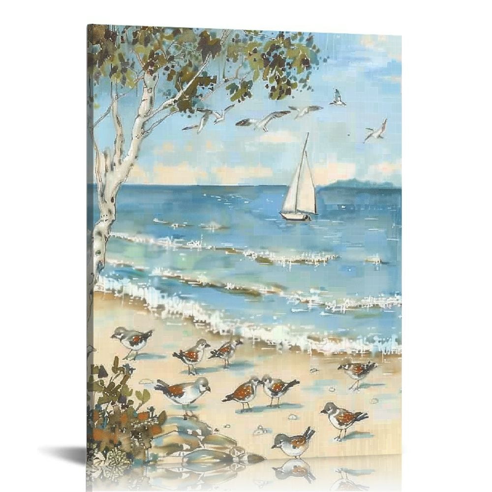 MLJA Bathroom Beach Canvas Wall Art: Coastal Sea Bird Abstract Ocean ...