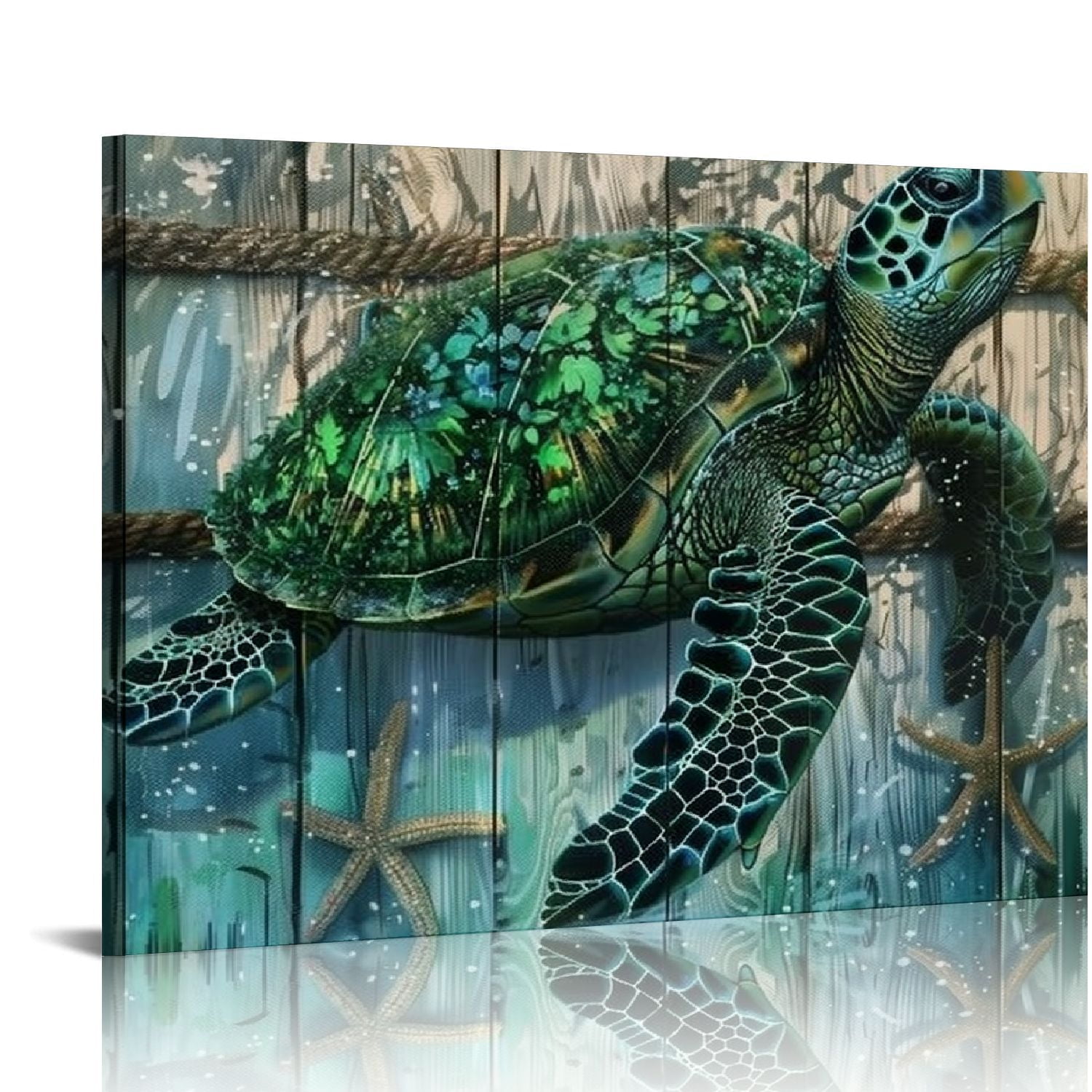 COMIO Bathroom Decor Blue Wall Art Canvas Green Sea Turtle Teal ...