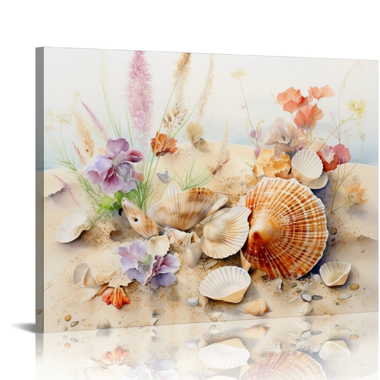 COMIO Bathroom Decor, Wall Art Blue Beach Picture Ocean Theme Flower ...