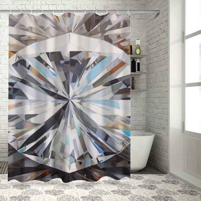 COMIO Bathroom Diamond Crystal Shower Curtain Multiple Sizes White ...