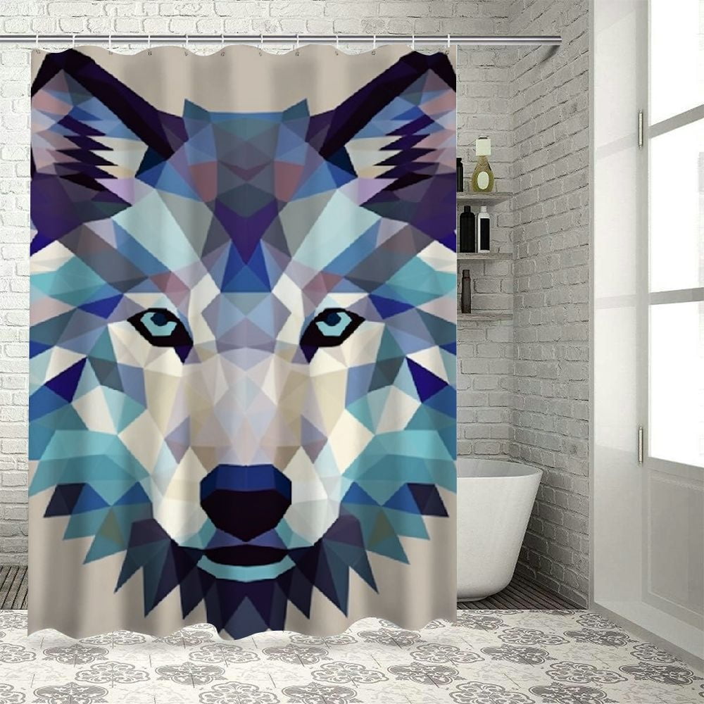 COMIO Bathroom Shower Curtain Animal with Geometry Wolf Head White ...