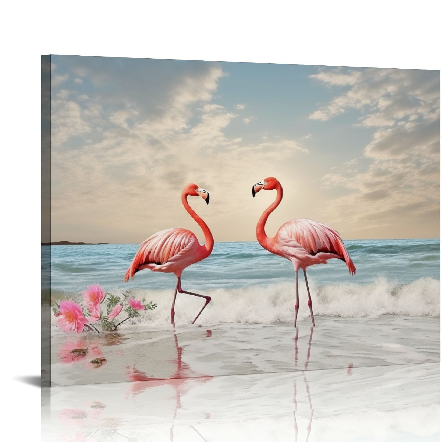 COMIO Bathroom Wall Decor Flamingos Canvas Wall Art Framed Two Flamingo ...