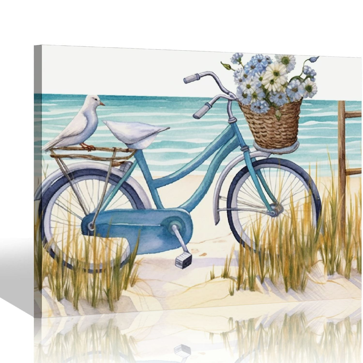COMIO Beach Bicycle Pictures Wall Art Ocean Coastal Nautical Bathroom ...