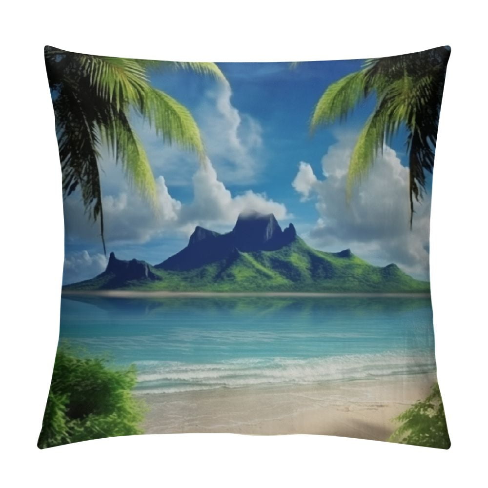 COMIO Beach Decorative Throw Pillow Cover Case, Tropical Palm Trees and ...