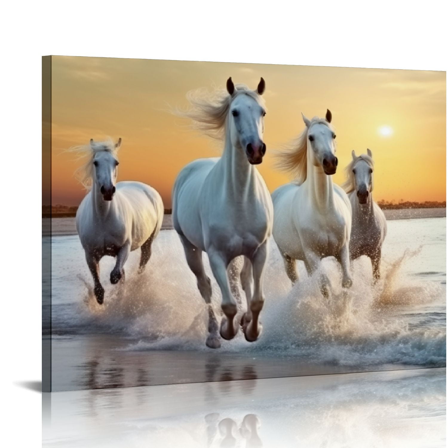 COMIO Beach Horse Canvas Wall Art: White Elegant Equines Photo Prints ...