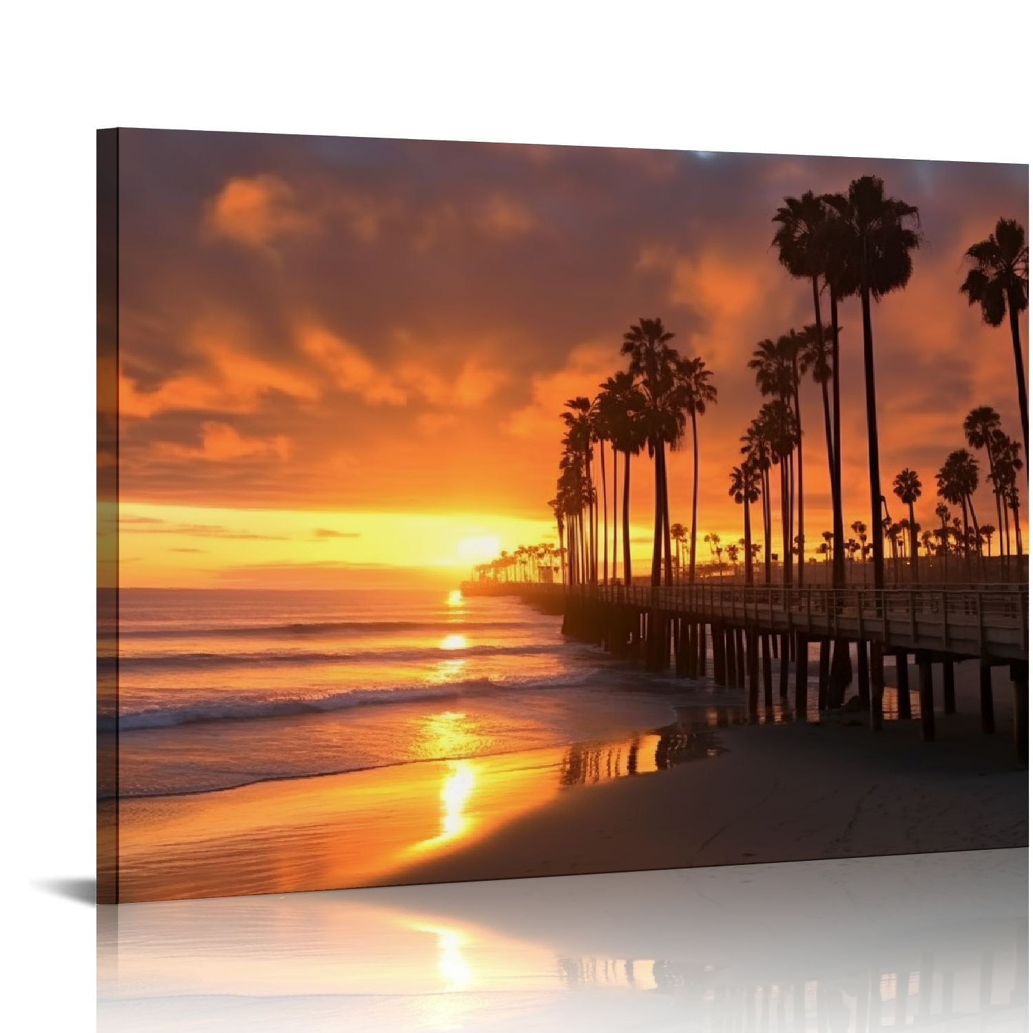 COMIO Beach Sunset Canvas Print Wall Art Coconut Tree and Sunset Glow ...