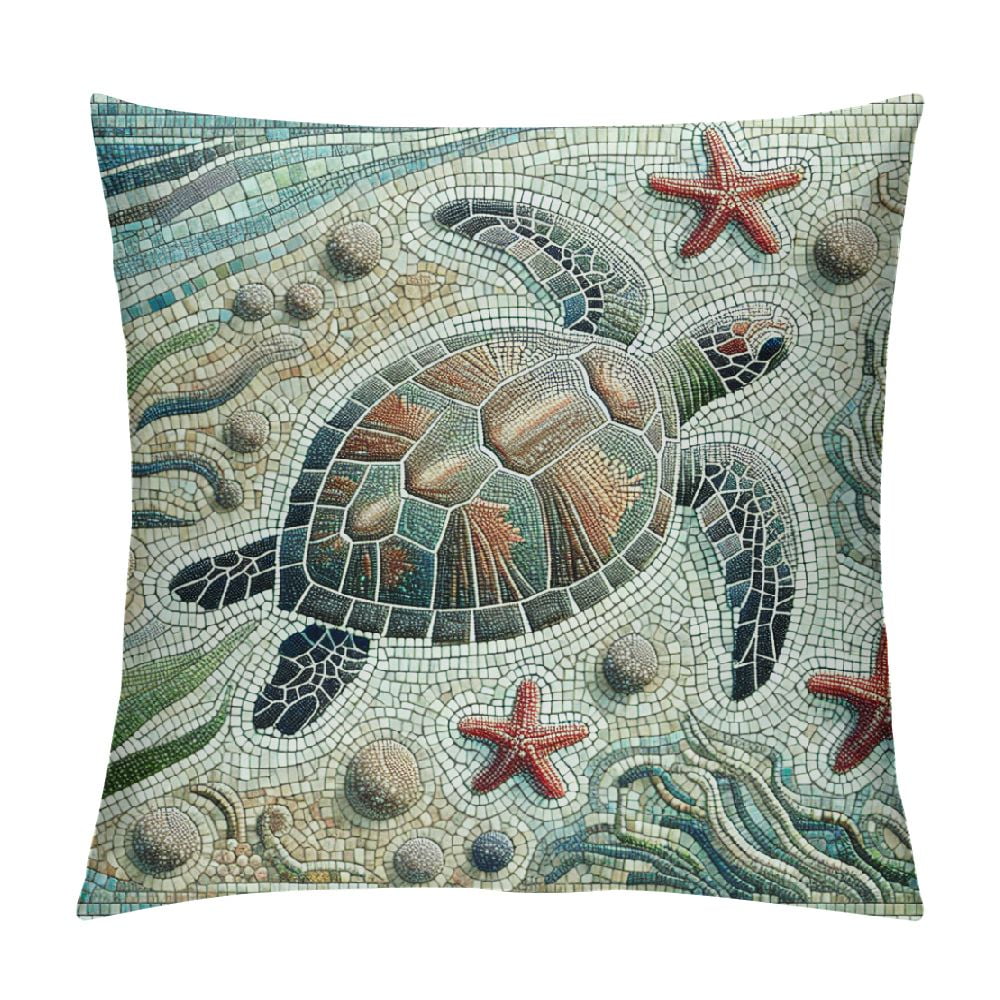 QZHH Beach Throw Pillow Covers Sea Turtle Waist Pillow Cases Sea Theme ...