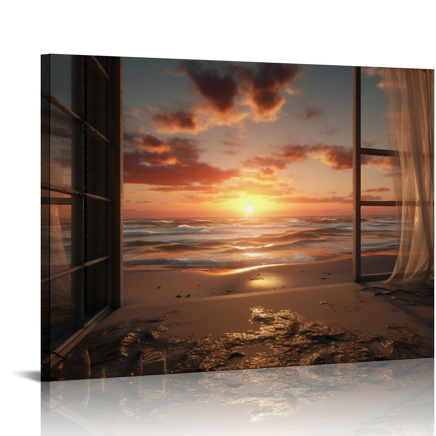 COMIO Beach Window Canvas Wall art: tropical Sunrise Seascape Picture ...
