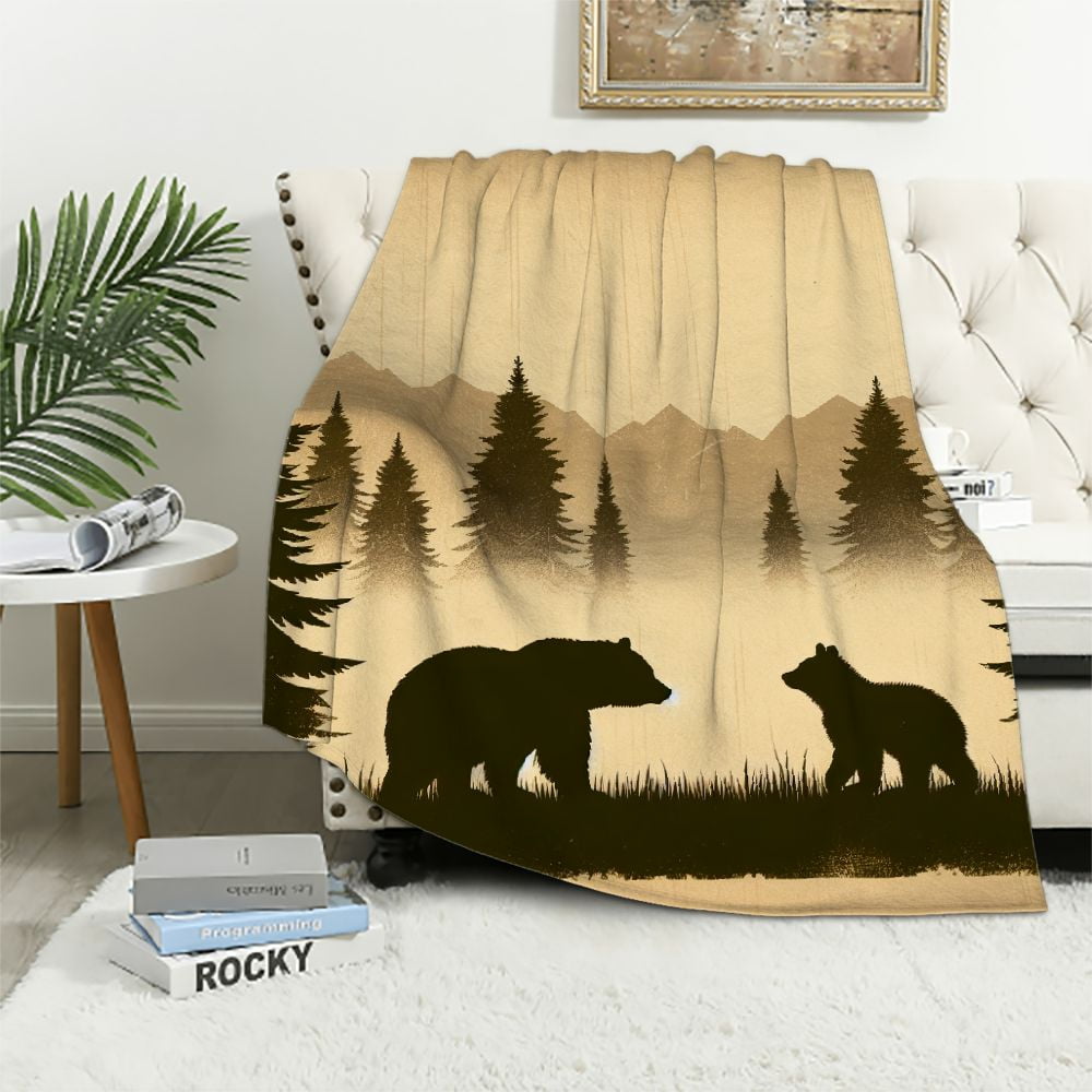 YANMS Bear Throw Blanket for Bed Couch Sofa Farmhouse Wild Animal Plush ...