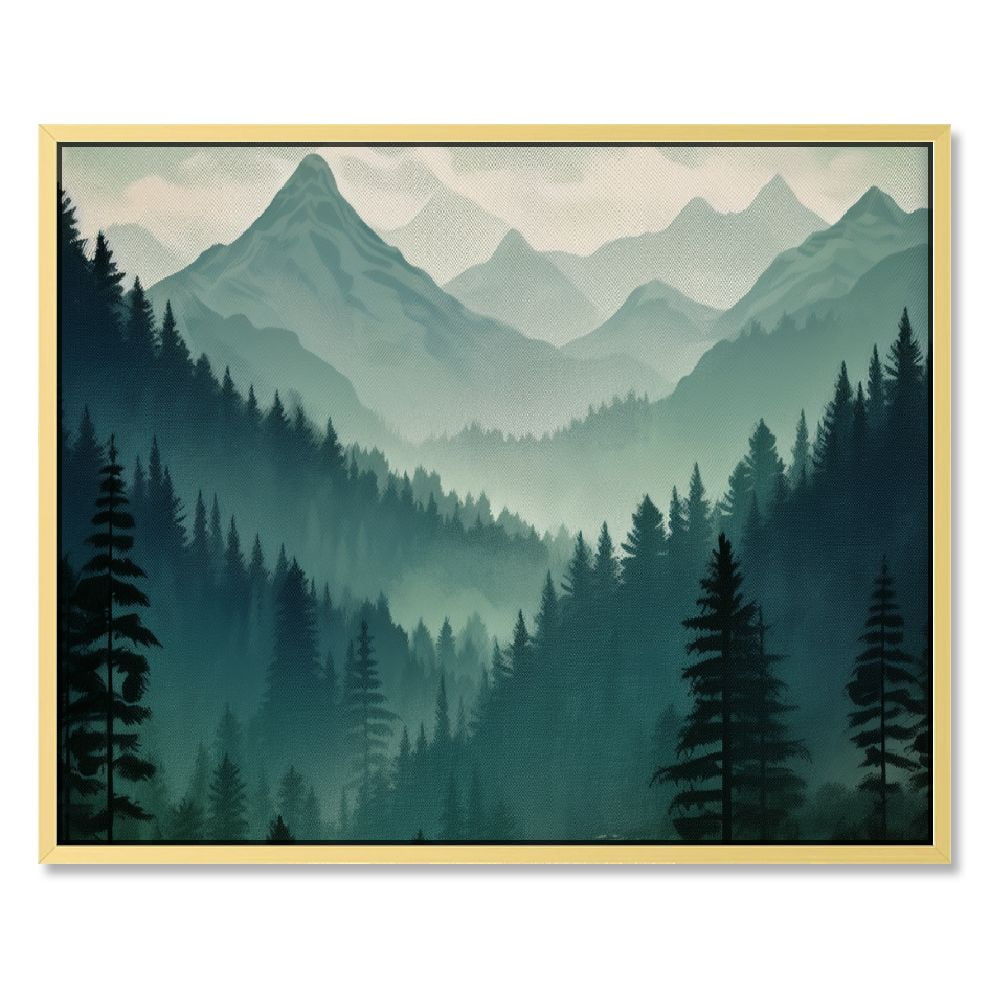COMIO Beautiful Green Mountain Landscape Rustic Wall Art with Golden ...