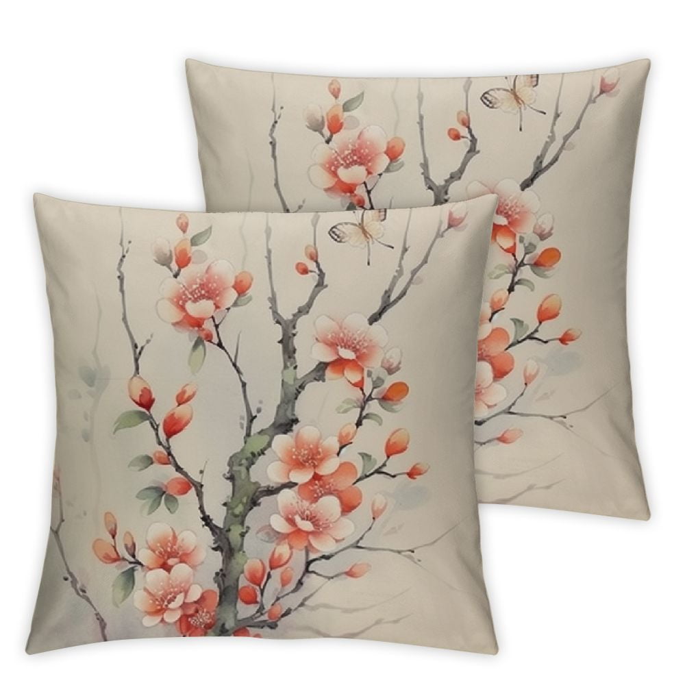 COMIO Beautiful Pink Peach Blossom Flower Pillow Case 2-Pack Short ...