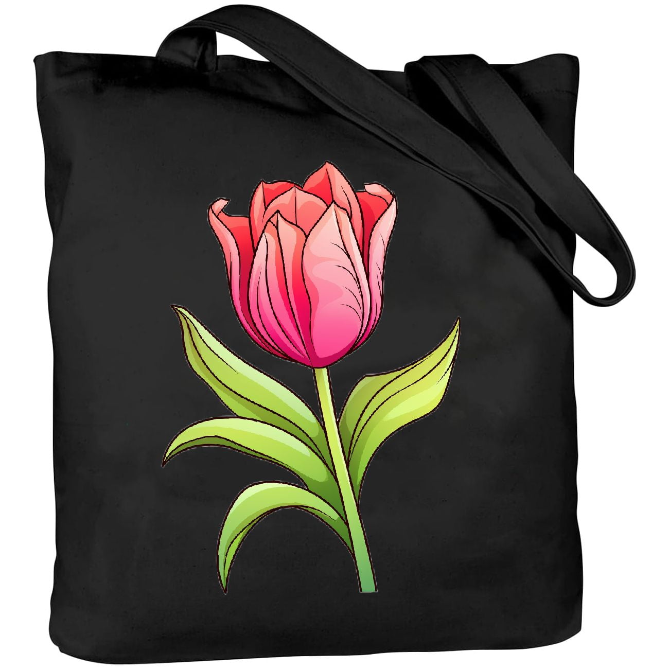 COMIO Beautiful Tulip Flower Pattern Temu Canvas Tote Bag Black Style ...
