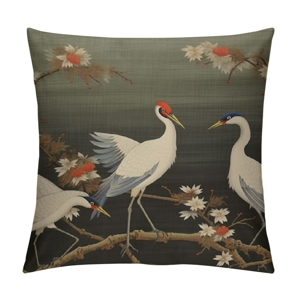 COMIO Beautiful White Cranes Pillow Cover Bird Heron Pillows Decorative ...