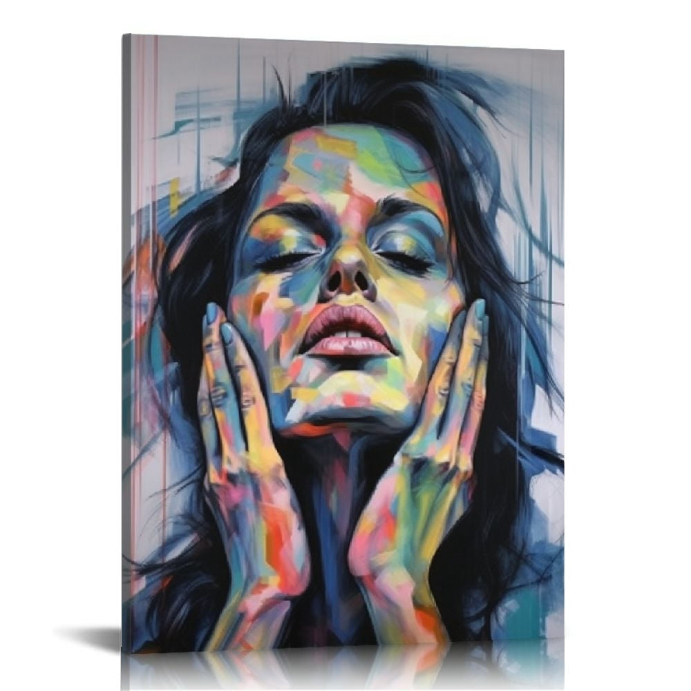 COMIO Beautiful Woman Face Abstract Graffiti Color Canvas Art Poster ...