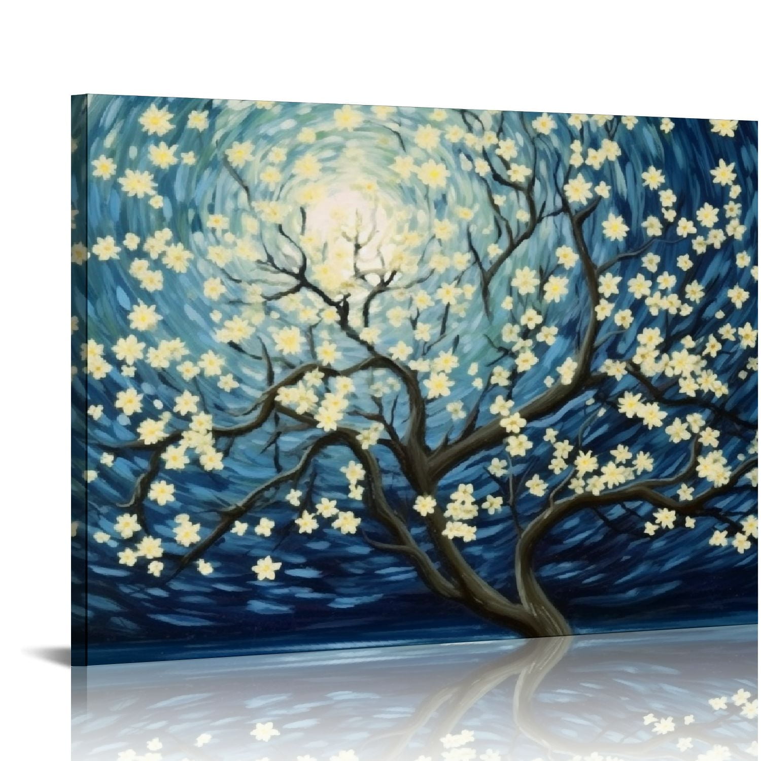 COMIO Bedroom Canvas Wall Art, Flower and Wood Painting, Apricot ...