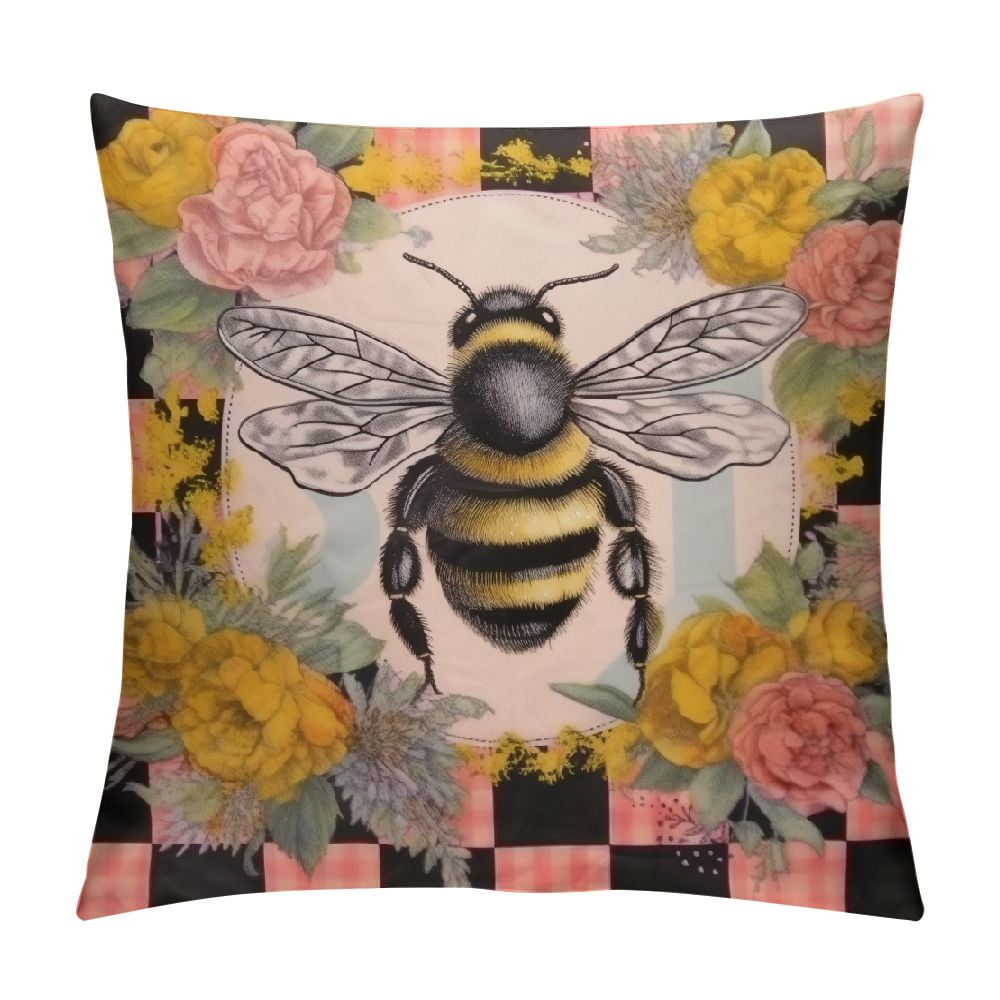 MLJA Bee Throw Pillow Covers,Happy Decor,Honey and Bee Summer Cushion ...