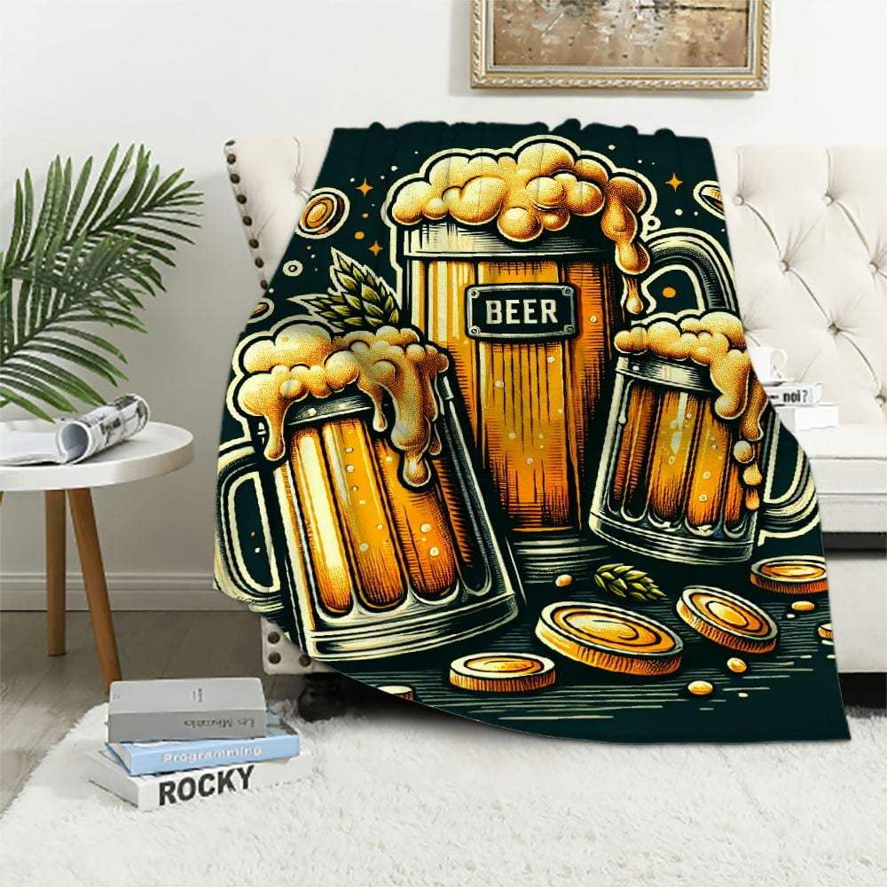 COMIO Beer Print Blanket Soft Cozy Throw Blanket Warm Lightweight ...