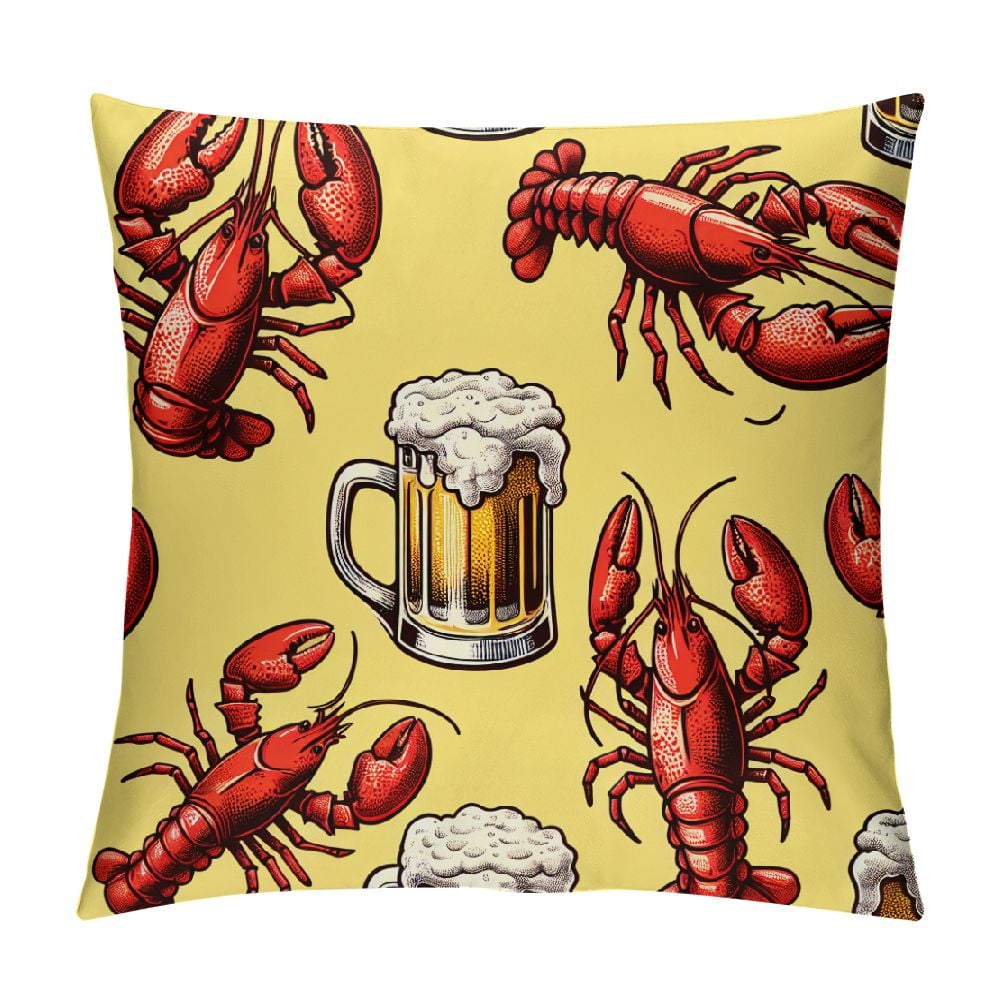 COMIO Beer and Crawfish Pattern Two Sided Print Throw Pillow Cover for ...