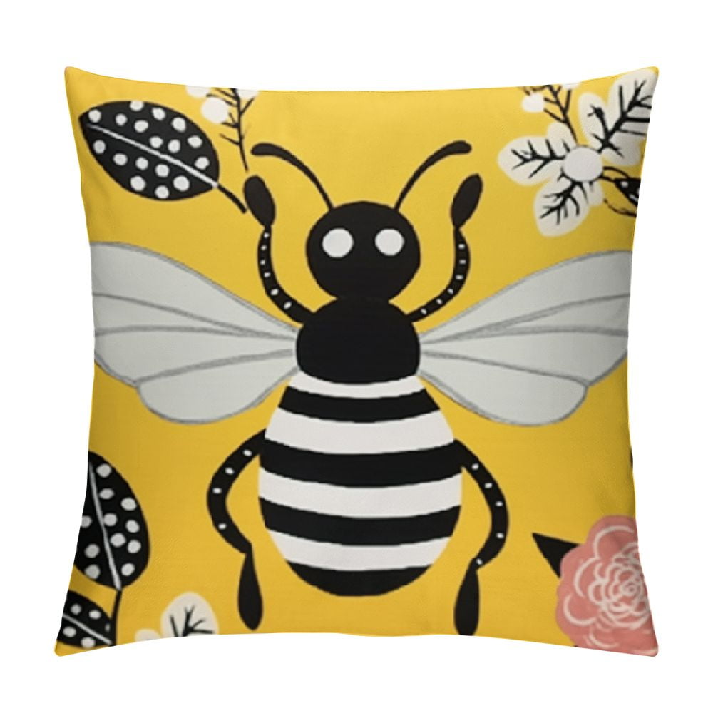 COMIO Bees Summer Throw Pillow Covers Stripes Polka Dots Honey Bee ...