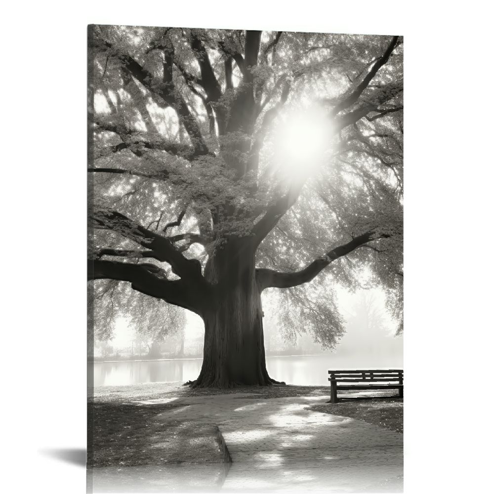COMIO Beige and Brown Big Tree Canvas Prints Wall Art Old Tree in Warm ...