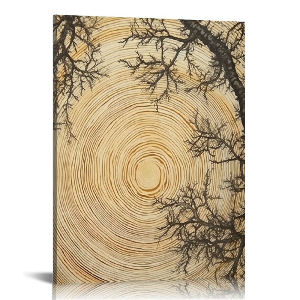 COMIO Beige Canvas Wall Art Wood Tree Ring Picture Painting Tree ...