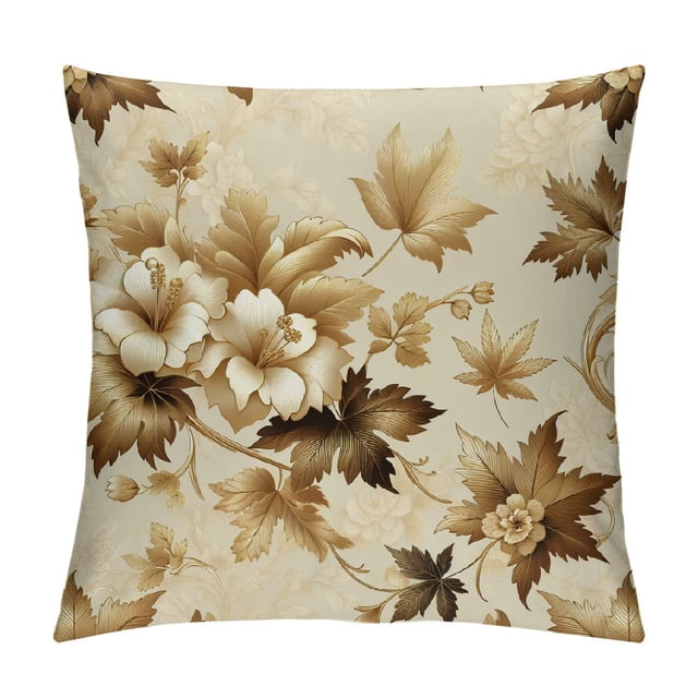 COMIO Beige Square Maple Leaf Pillow Cut Cushion Case Luxury Modern ...
