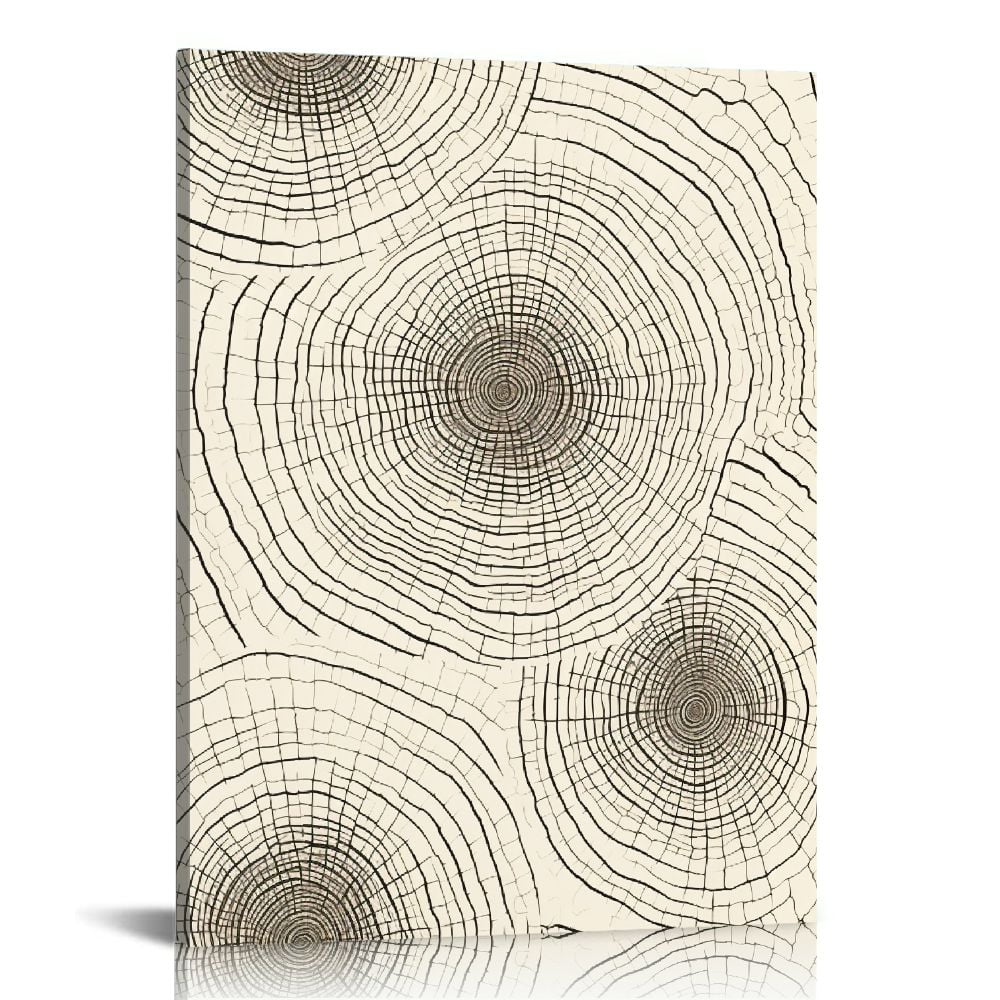 COMIO Beige Tree Ring Framed Canvas Wall Art Set, Modern Wood Stump ...