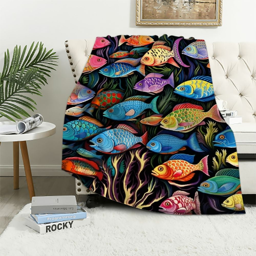 COMIO Best Flannel Throw Blanket, Watercolor Few Freshwater Fish ...