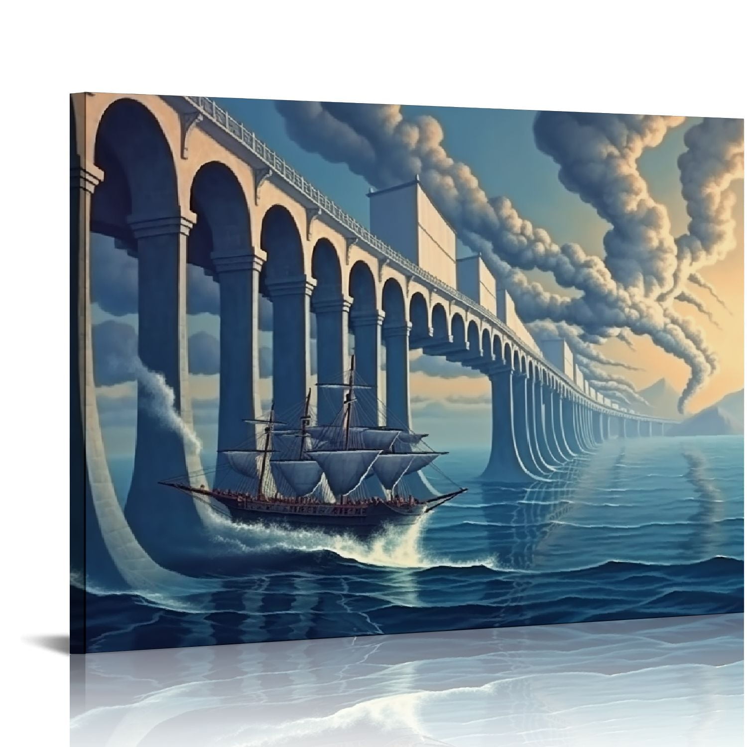 COMIO Best Illusion Painting Blue Sky White Cloud Sea Bridge Sailboat ...