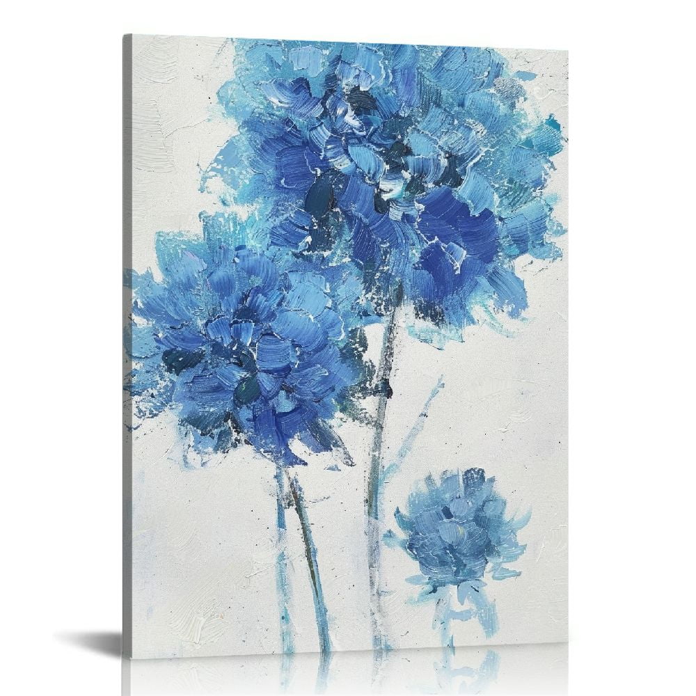 COMIO Big Blue Flower Wall Art Hydrangeas Painting on Canvas - Modern ...