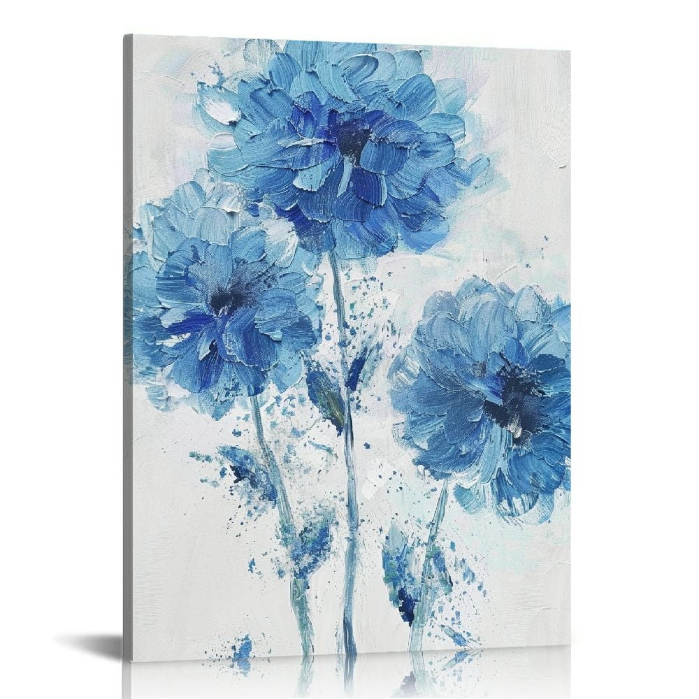 COMIO Big Blue Flower Wall Art Painted Hydrangeas Painting on Canvas ...