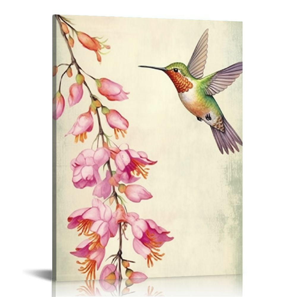 COMIO Birds Canvas Wall Art Hummingbird with Flowers Pictures Wall ...