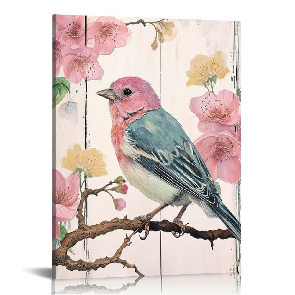COMIO Birds Canvas Wall Art Hummingbirds on Branch Picture Print Pink ...