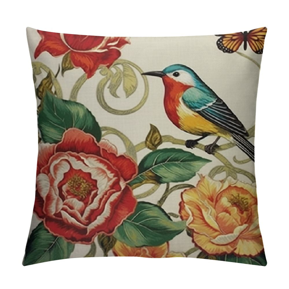 Comio Birds Pillow Covers Birds On The Tree With Flowerandbutterfly